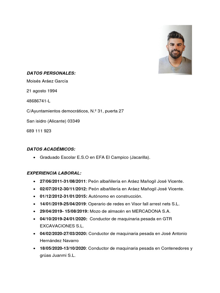 CV de Moisés Aráez García: Experiencia y Habilidades | PDF