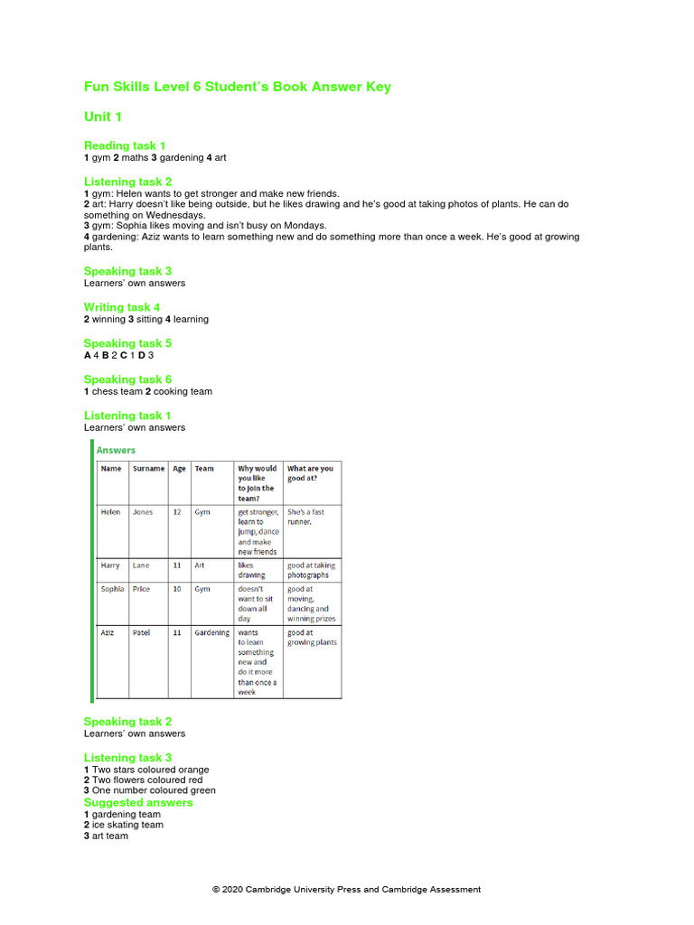 Fun Skills Level 6 Answer Key | PDF
