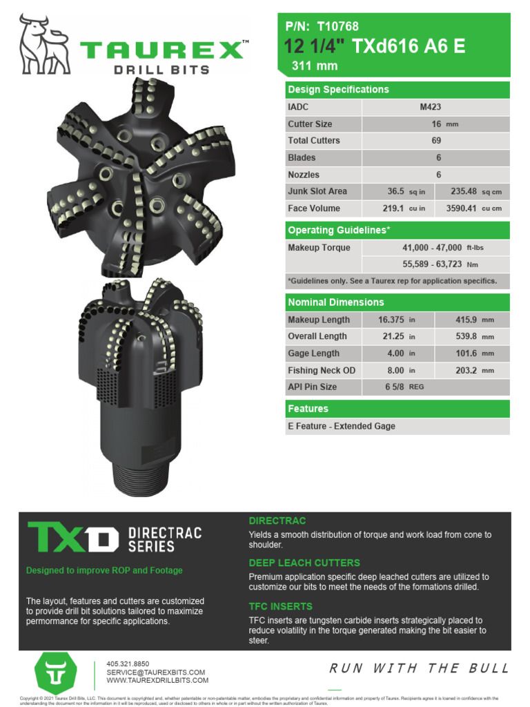 Taurex 12.25 8.75 Bit Specs | PDF