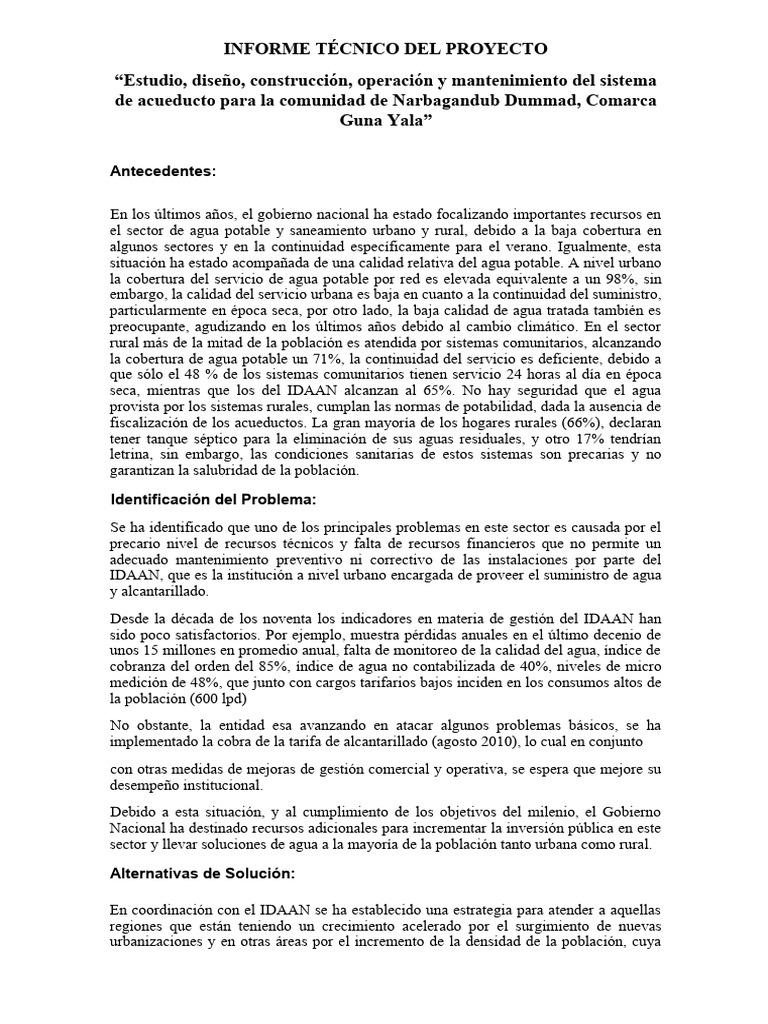 Informe Tecnico deProyecto-de-Agua-Potable-en-la-comunidad | PDF | Saneamiento | Agua