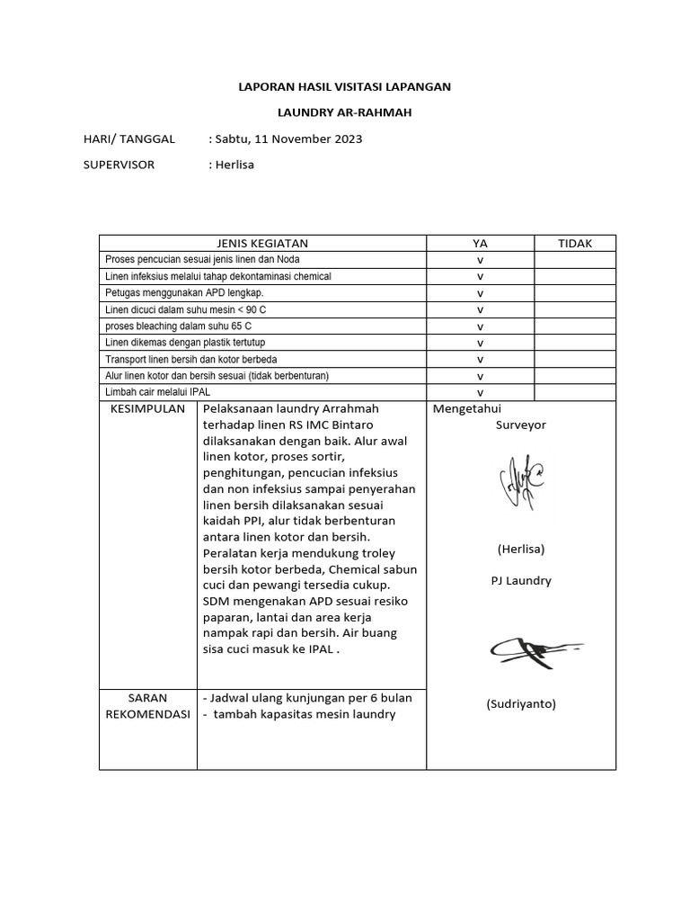 Ppi 6 Ep C Bukti Supervisi Ipcn Pada Pengelolaan Linen | PDF