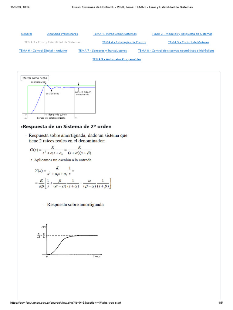 Curso_ Sistemas de Control IE - 2020, Tema_ TEMA 3 - Error y Estabilidad de Sistemas | PDF ...