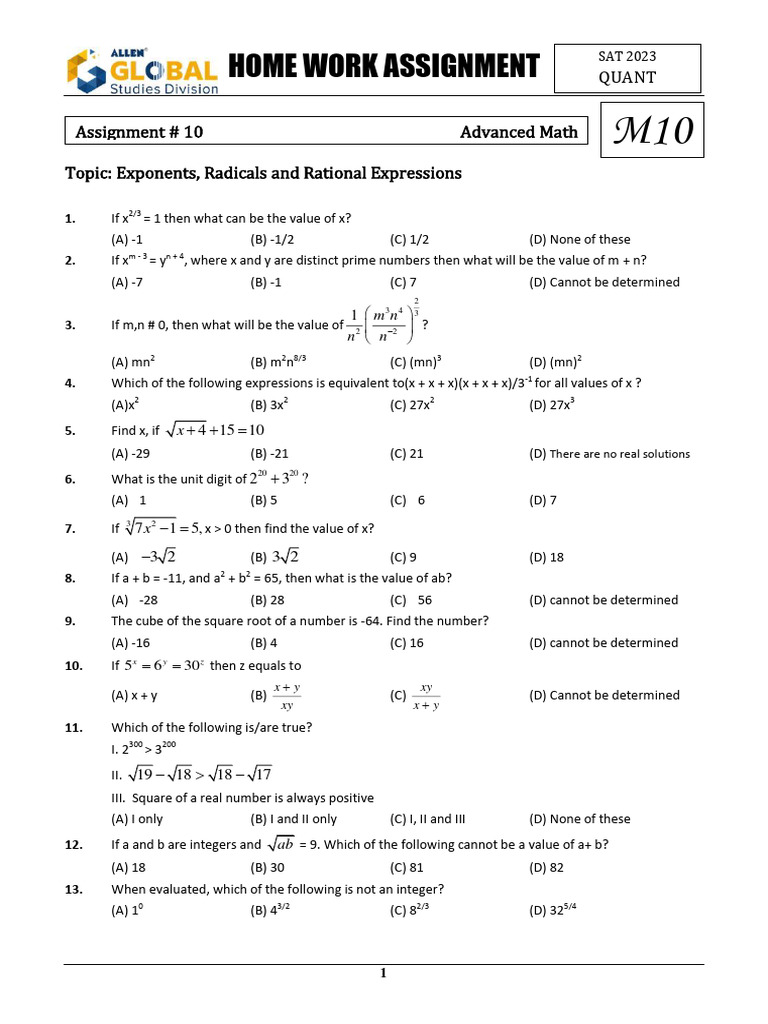 M10 - Quant Homework Assignment | PDF | Equations | Number Theory