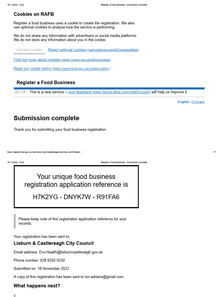 Register A Food Business - Submission Complete | PDF | Http Cookie