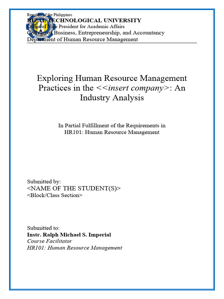 HR101 Human Resource Management Final Paper Format 1 | PDF | Human ...