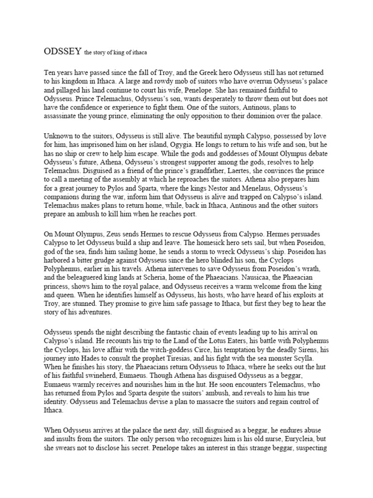 ODSSEY The Story of King of Ithaca | PDF | Odysseus | Odyssey