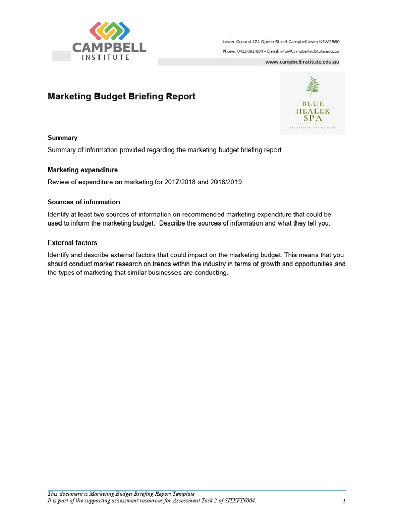 Marketing Budget Briefing Report Template | PDF