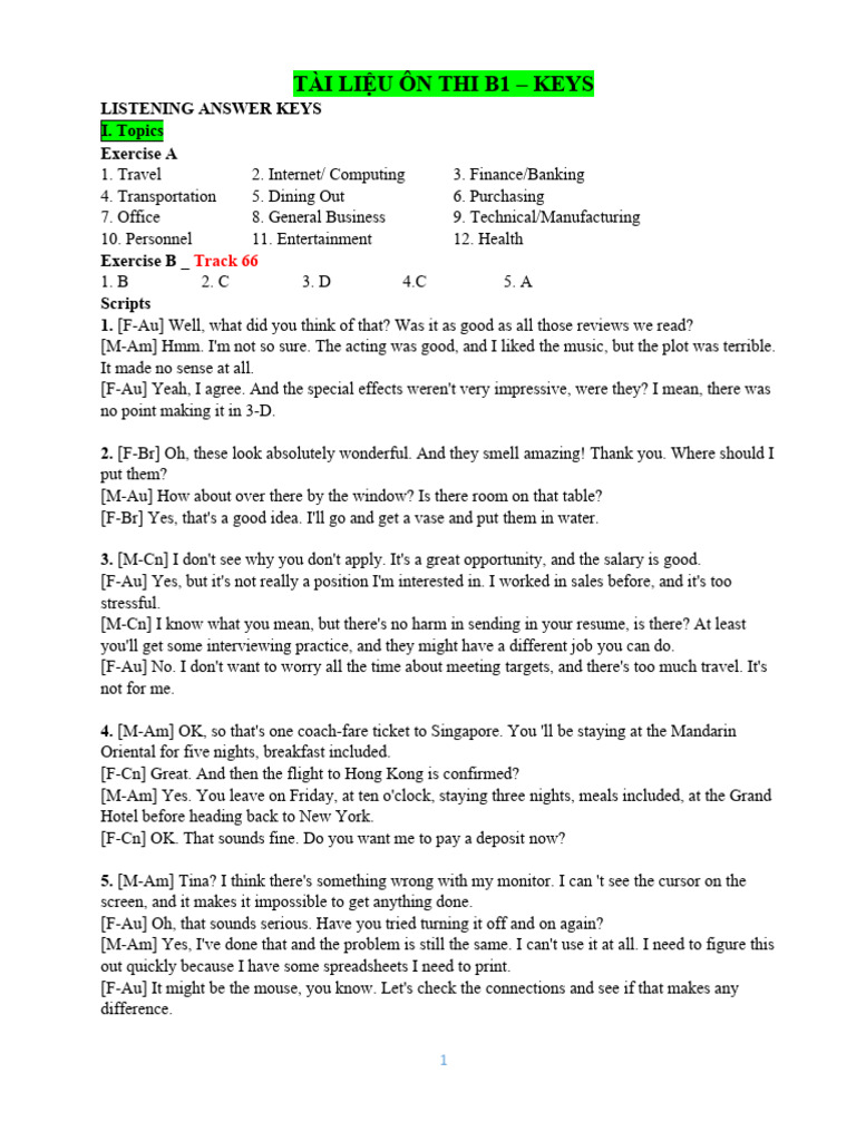 Final - GIÁO TRÌNH LUYỆN THI B1-B2 UEF ANSWER KEYS (Edited 3) | PDF