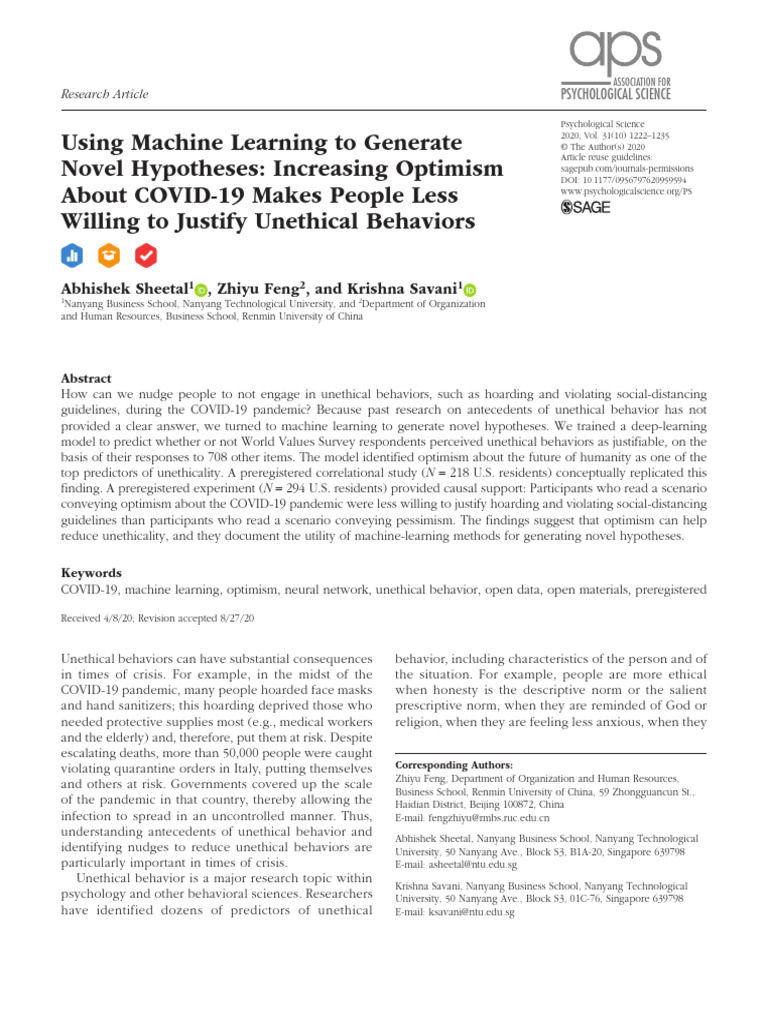 Sheetal Feng Savani 2020 | PDF | Dependent And Independent Variables | Machine Learning