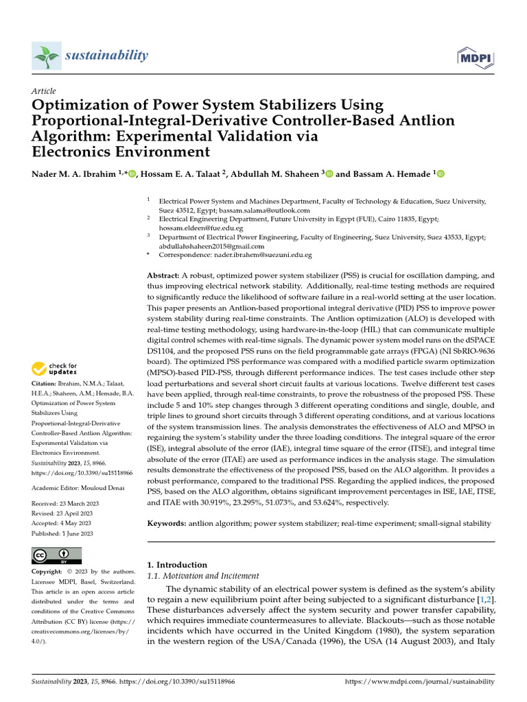 Optimization of Power System Stabilizers Using Pro | PDF | Analog To Digital Converter ...