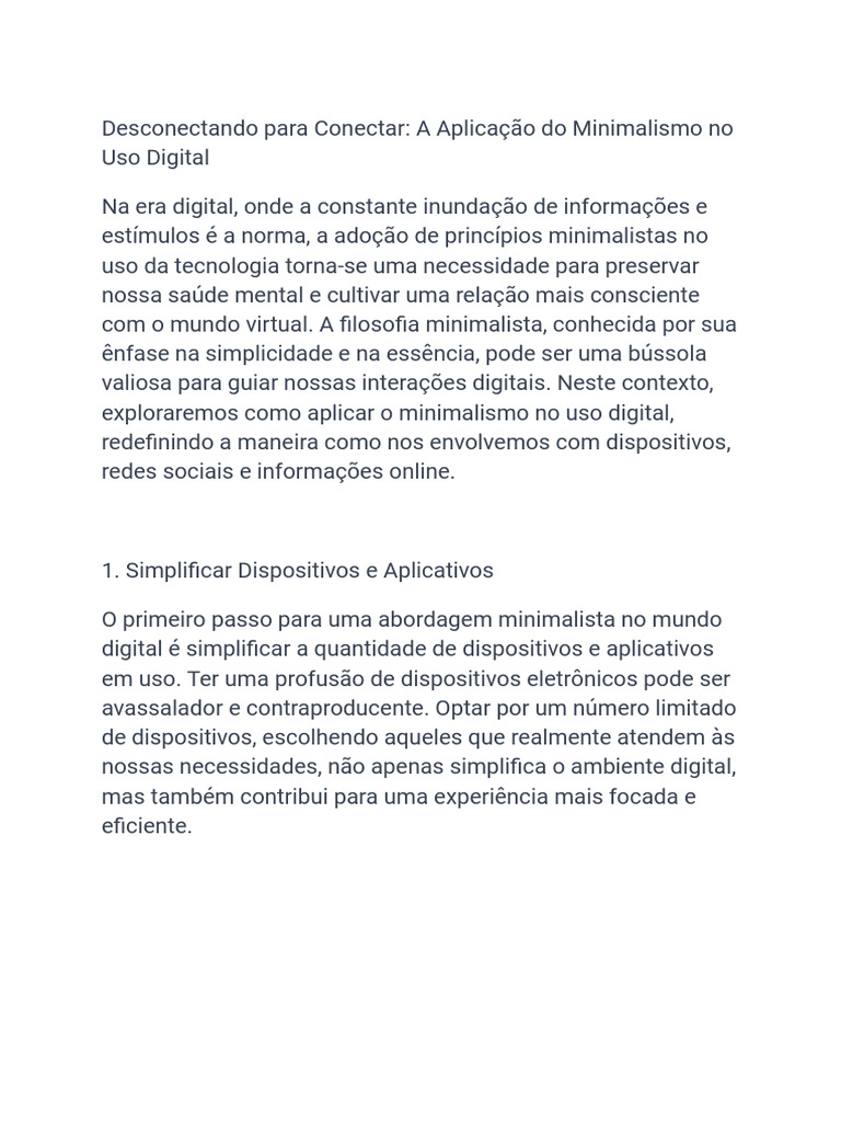 Desconectando para Conectar: A Aplicação Do Minimalismo No Uso Digital ...