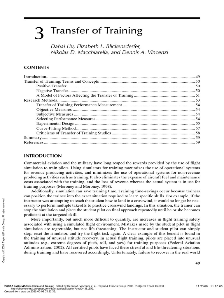 Human Factors in Simulation and Training - (Chapter 3. Transfer of ...