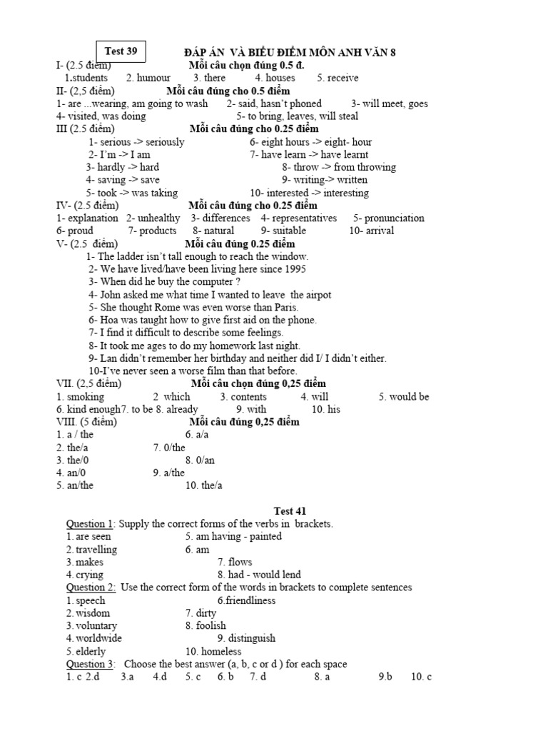Key 39-50 Anh 8 | PDF | Question