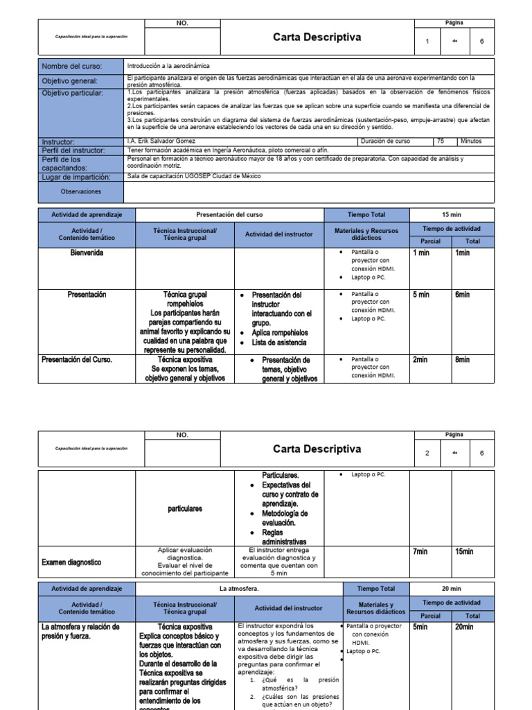 Carta descriptiva ESG | PDF | Superficie sustentadora