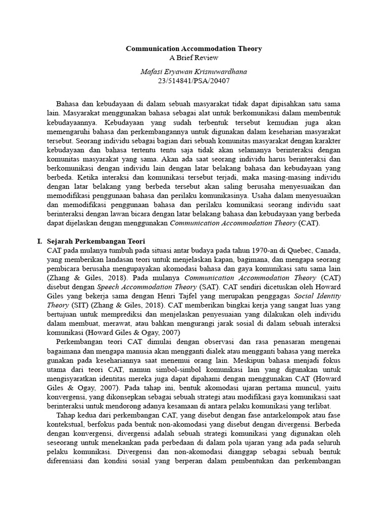 Communication Accommodation Theory (Teori CAT) | PDF Communication Accommodation Theory (Teori CAT) | PDF