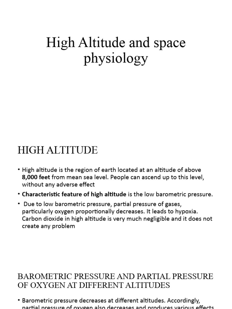 High Altitude & Space Physiology | PDF | Hypoxia (Medical) | Altitude