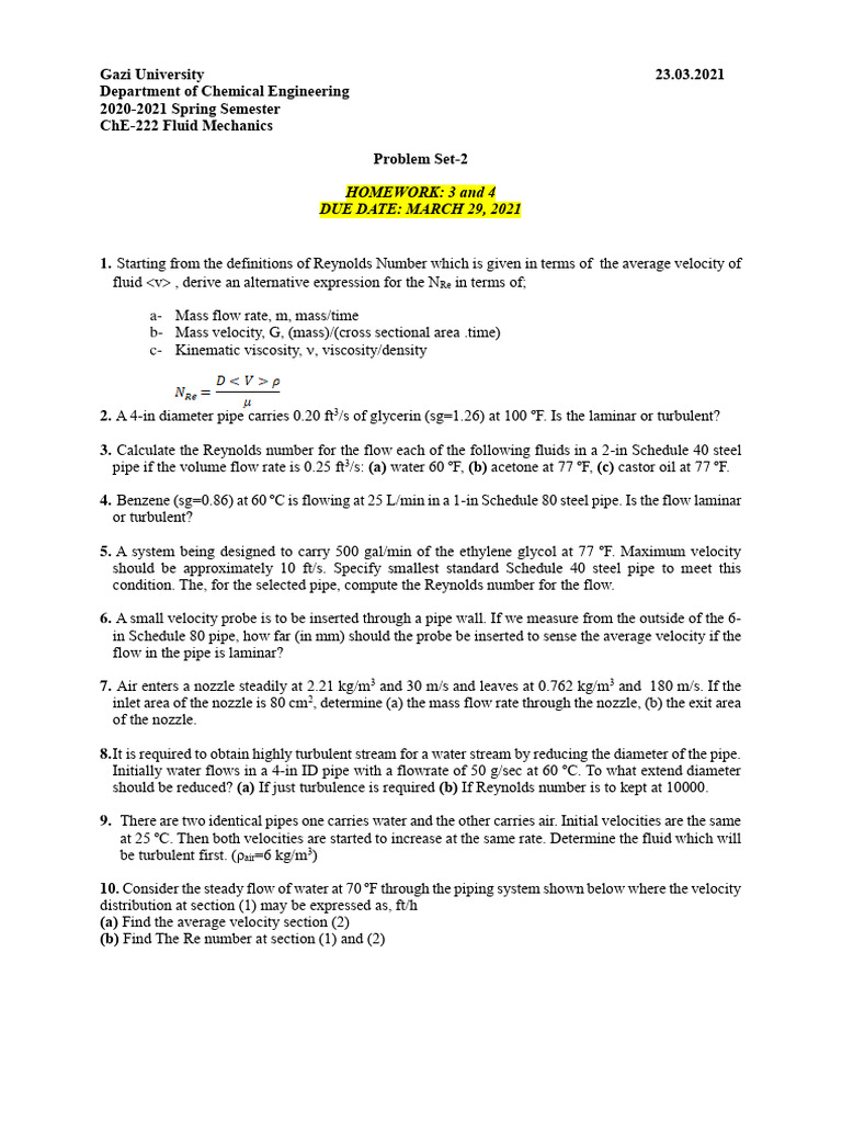 PS 2 | PDF | Reynolds Number | Fluid Dynamics