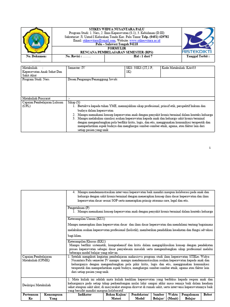 RPS Kep Anak | PDF | Pengembangan Diri | Kesehatan Holistik