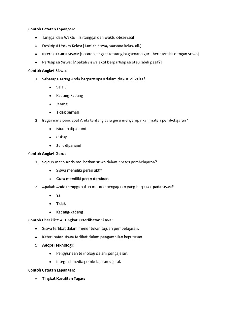 Contoh Catatan Lapangan Pendidikan | PDF