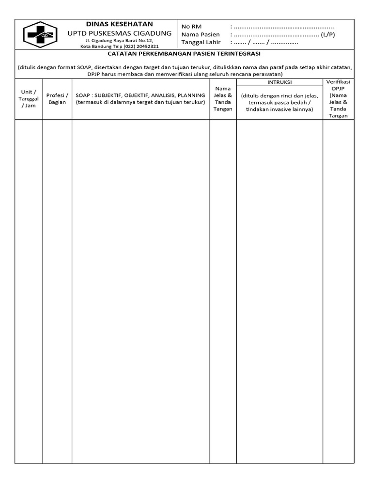 Formulir CPPT Puskesmas Cigadung | PDF
