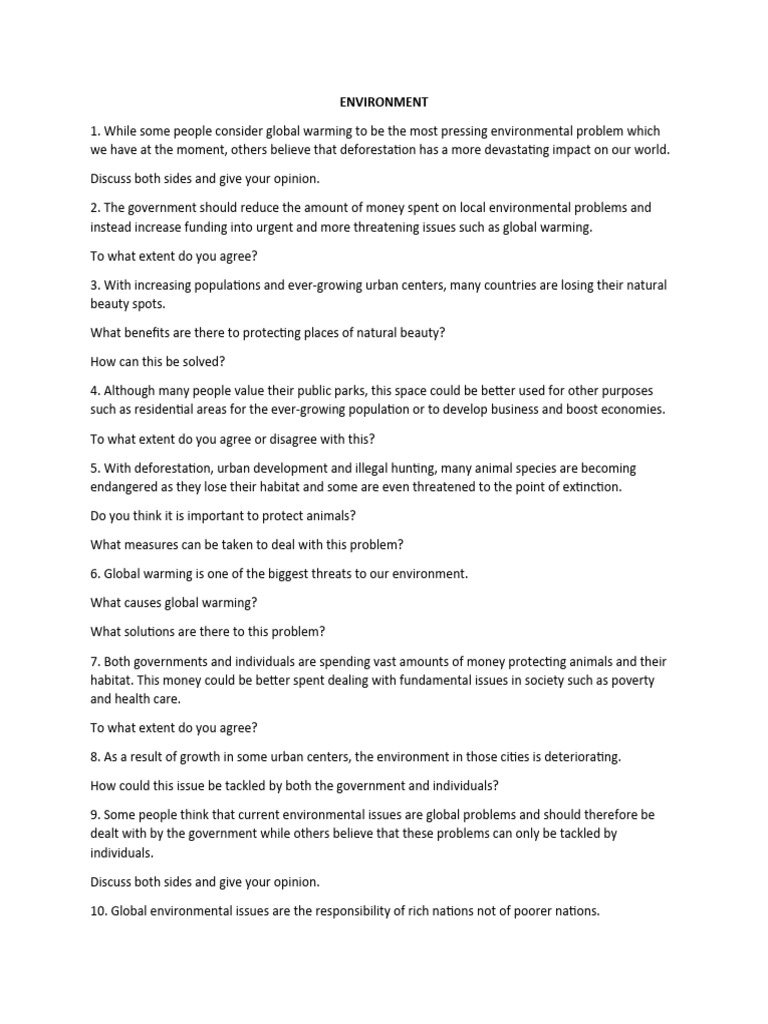 Environment Task 2 Questions | PDF | Climate Change | Natural Environment