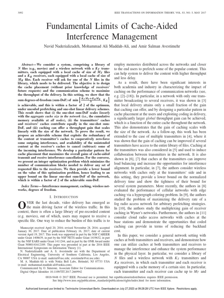 Fundamental Limits of Cache-Aided Interference Management | PDF | Cache (Computing) | Computer ...