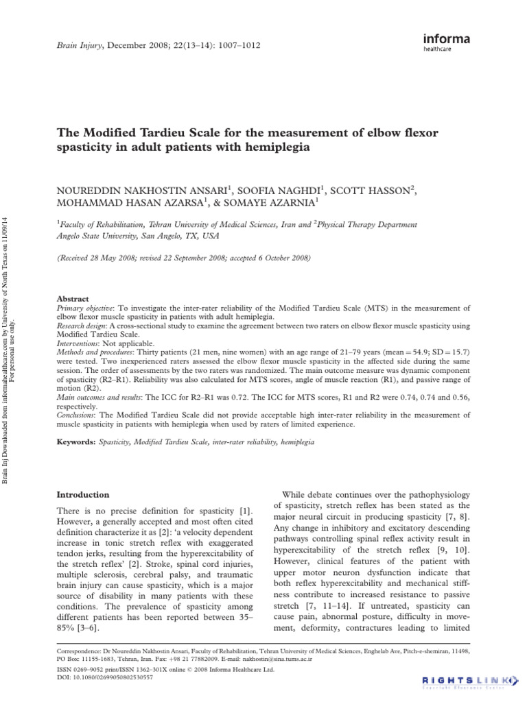 Escala MTS Tardieu | PDF | Diseases And Disorders | Nervous System