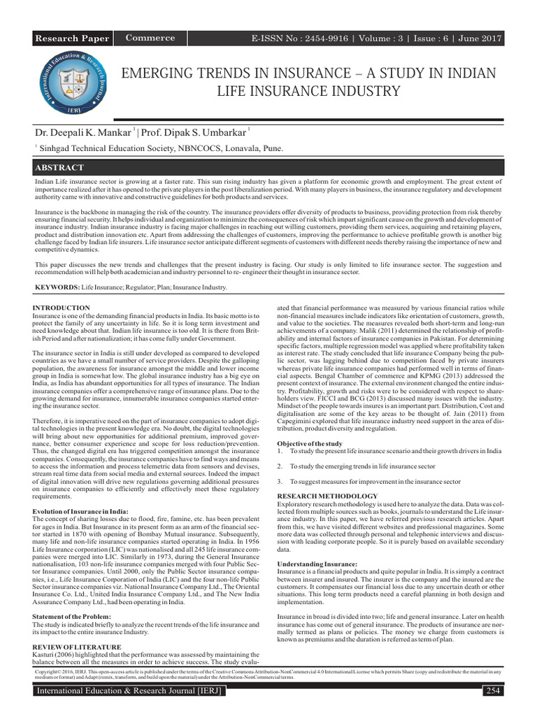 Emerging Trends in Insurance A Study in | PDF | Insurance | Life Insurance