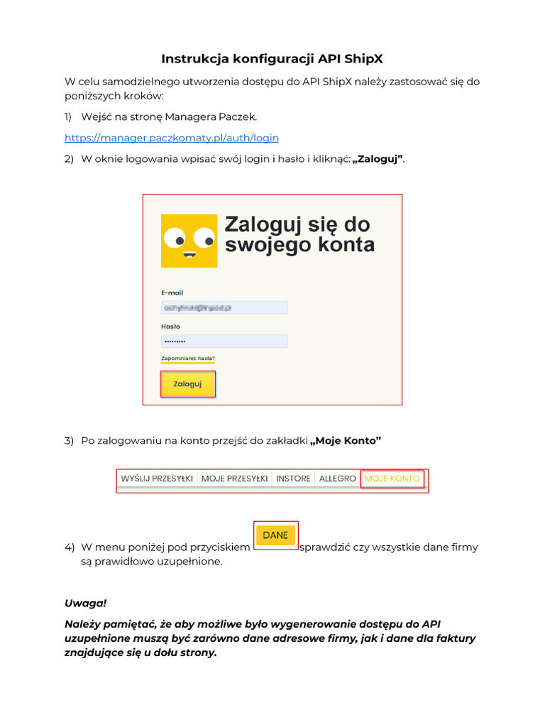 Instrukcja Konfiguracji Api Shipx | PDF