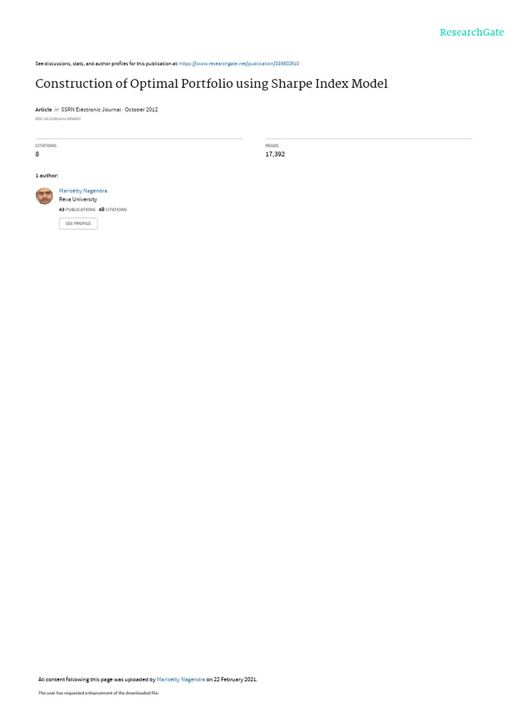 Constructionof Optimal Portfoliousing Sharpe Index Model | PDF | Stock Market Index | Stock Exchange