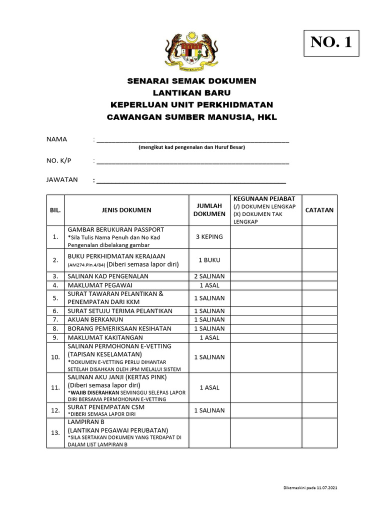 1-Senarai Semak Dokumen No. 1 | PDF