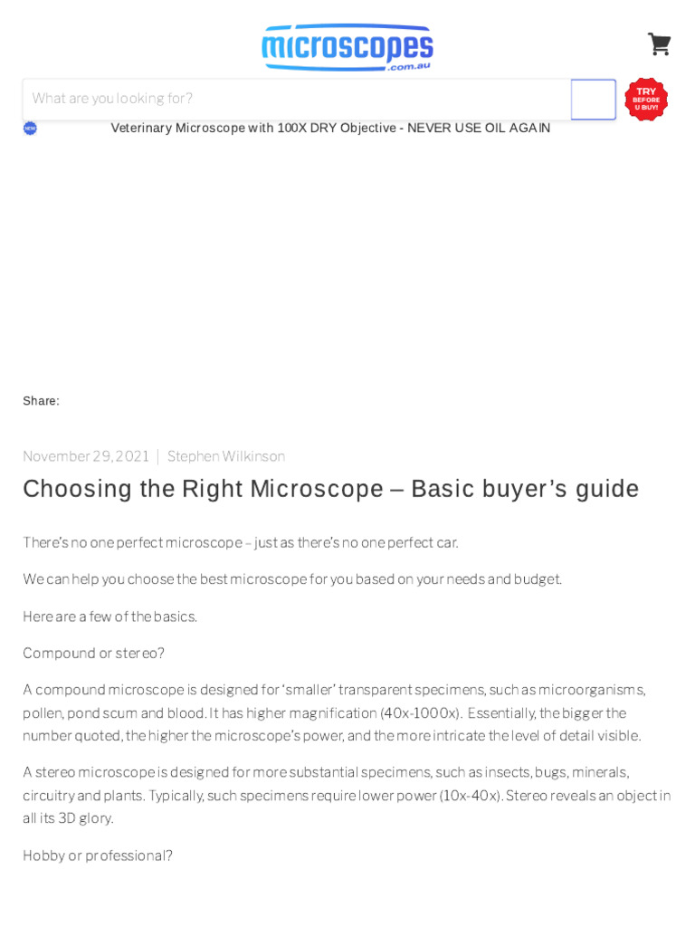 Choosing The Right Microscope - Basic Buyer's Guide - Microscopes - Com.au | PDF | Zoom Lens ...