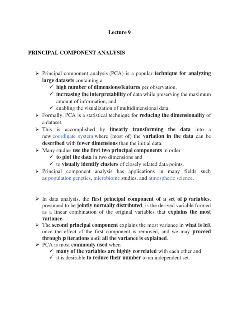 Lecture 9 PRINCIPAL COMPONENTS | PDF | Principal Component Analysis ...