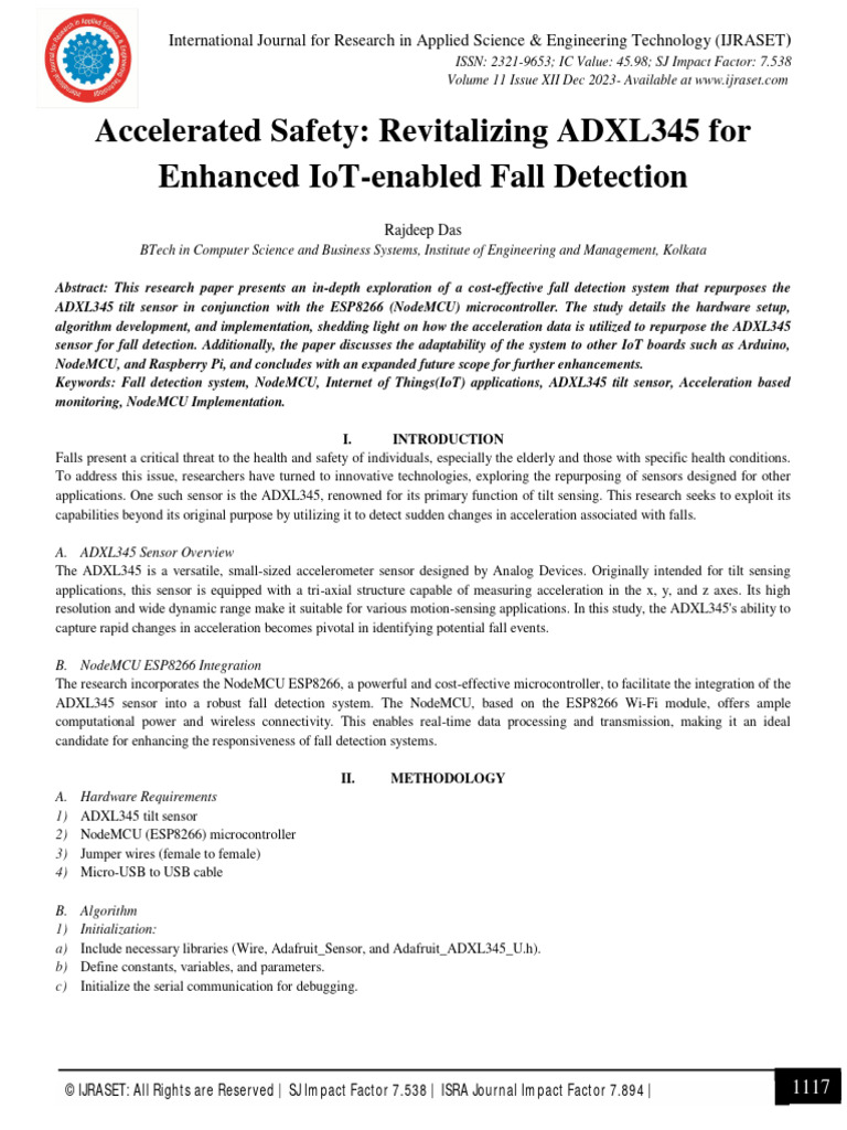 Accelerated Safety Revitalizing Adxl345 For Enhanced Iot Enabled Fall