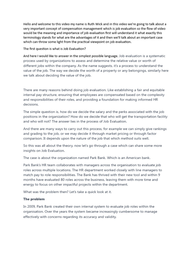 Job Evaluation Case Study | PDF | Evaluation | Methodology