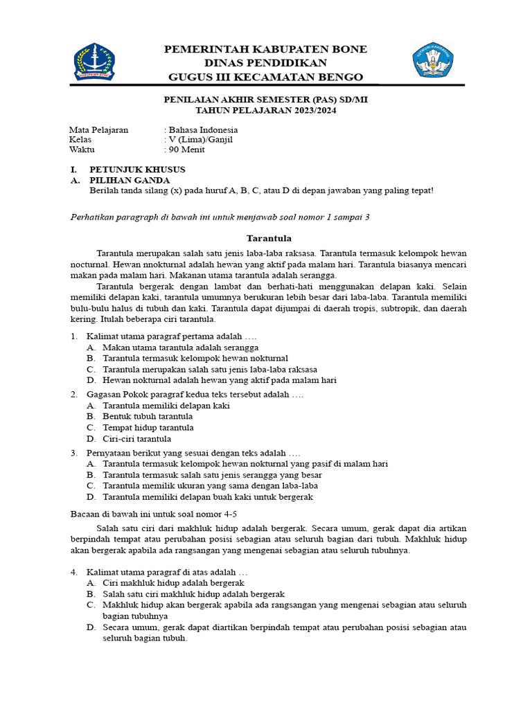 Soal Pas B.indonesia | PDF | Seni & Disiplin Bahasa | Kajian Bahasa Asing