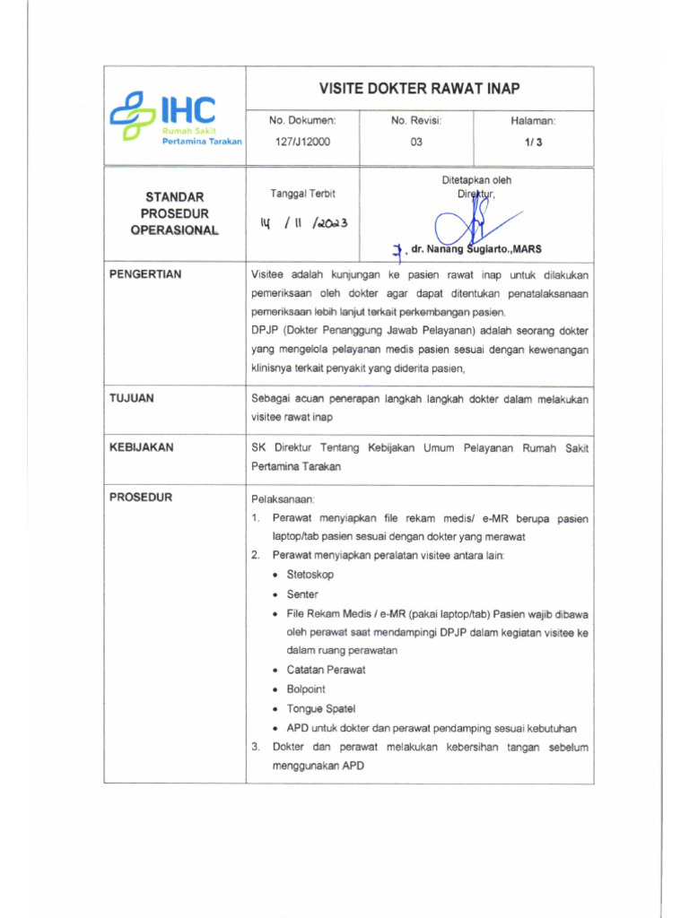 Spo - Keperawatan Visite Dokter Rawat Inap | PDF
