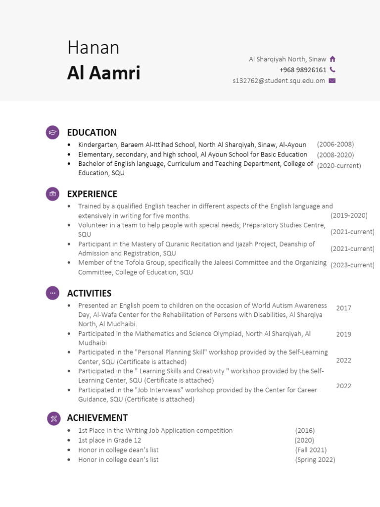 CV - Hanan Al Aamri | PDF | Learning | Human Communication