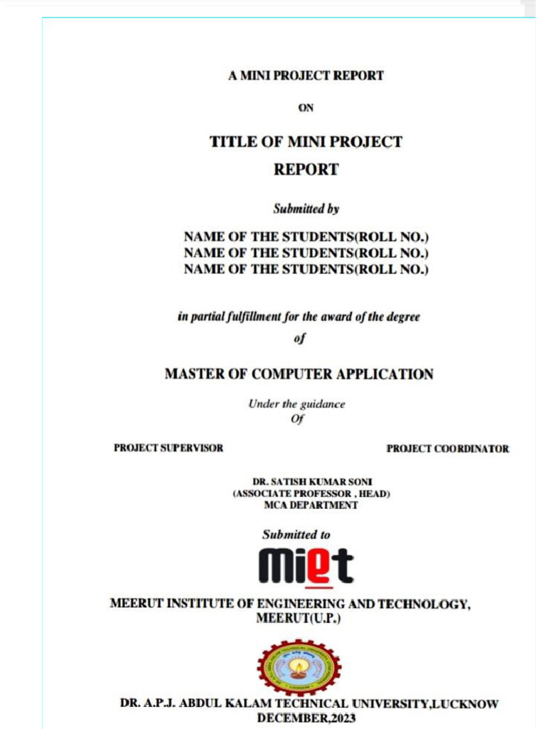 FORMAT FOR PREPARATION OF PROJECT REPORT | PDF