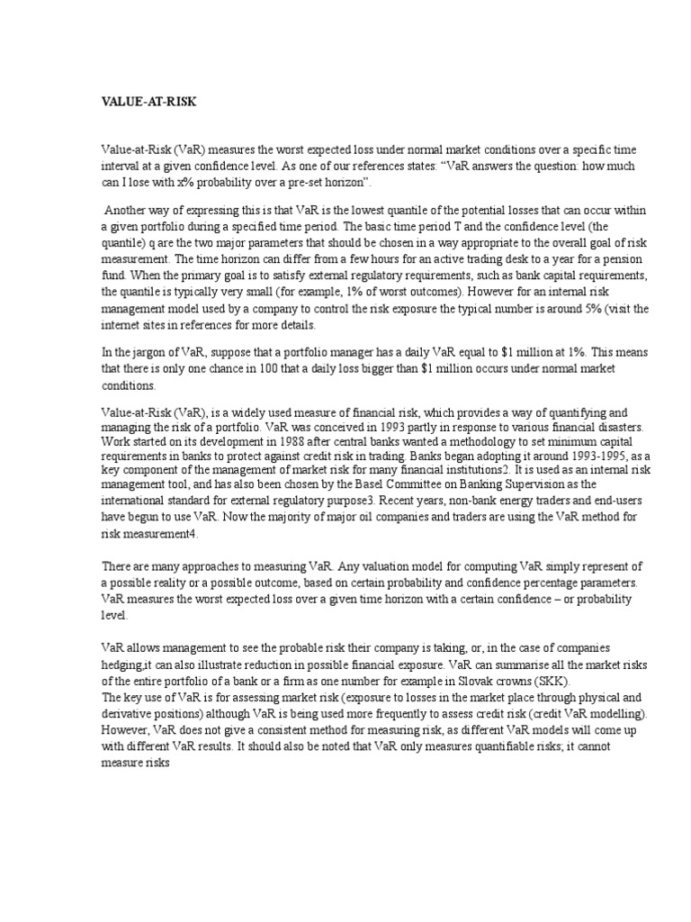 Value at Risk Project | PDF | Value At Risk | Normal Distribution