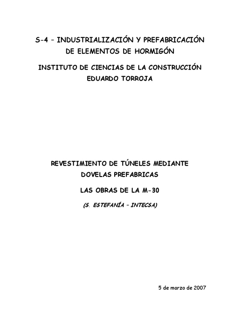 Dovelas Prefabricadas en Túneles M-30 | PDF | Elasticidad (Física) | Túnel