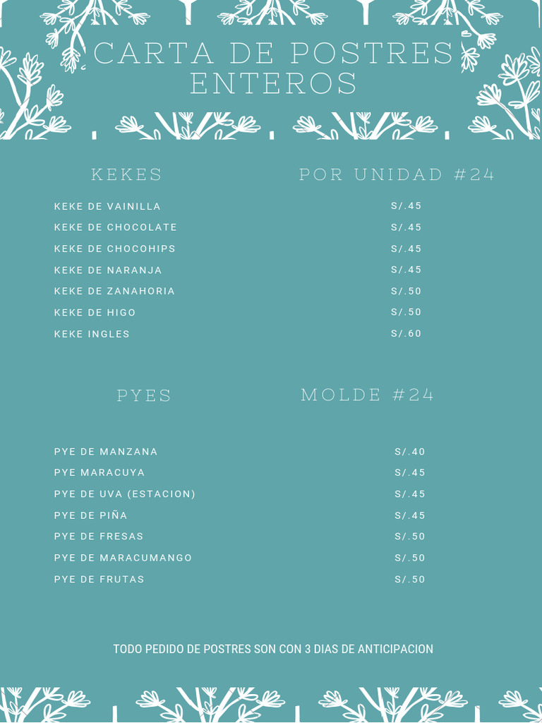 Carta de Postres y Bocaditos Dulces | PDF | Postres | Cocina norteamericana