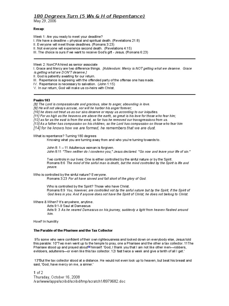 180 Degrees Turn | PDF | Repentance | Sin