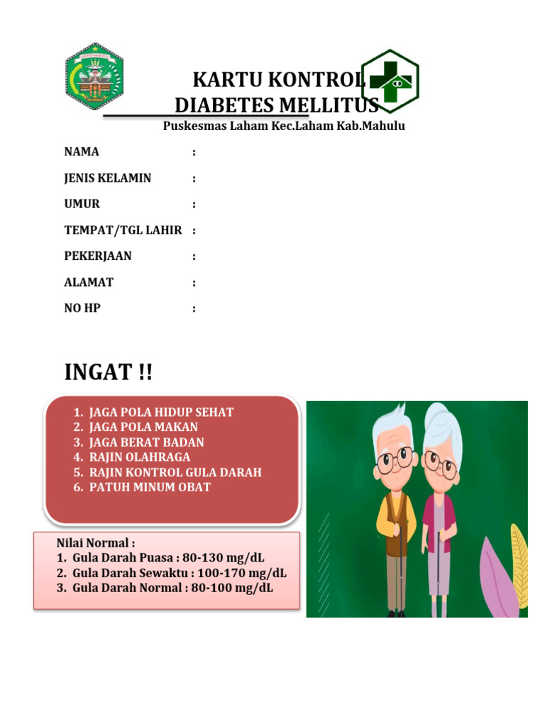 Kartu Kontrol Diabetes Puskesmas Laham | PDF
