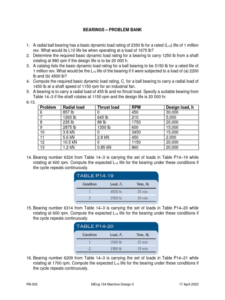 Dynamic Load Rating for 1700 Hour Life | PDF | Physical Sciences ...