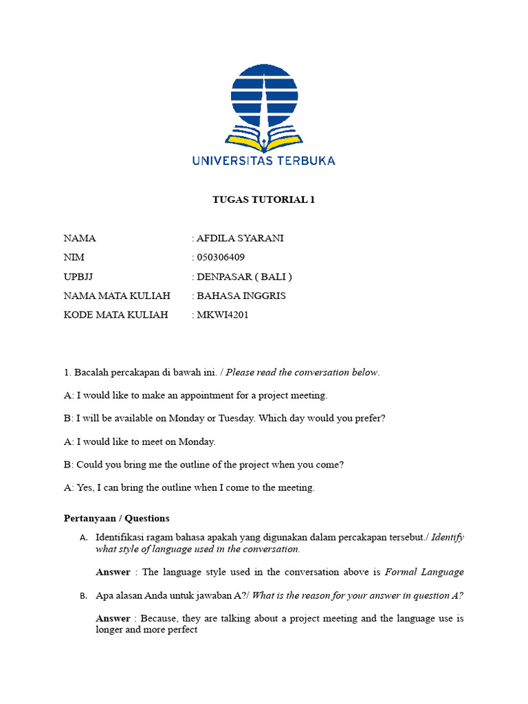 English Language Tutorial Assignment | PDF | Human Communication | Communication