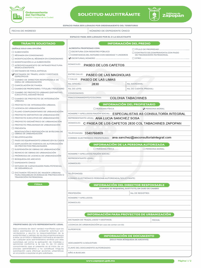 1 Solicitud - Multitrámite - Ordenamiento - Del - Territorio - Tamaño - Oficio NUEVA | PDF ...