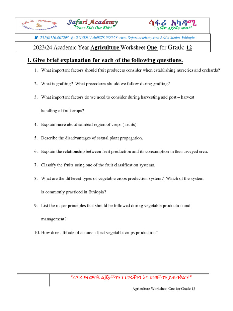Agricualture Worksheet For Grade 12 .Dox. | PDF | Technology & Engineering