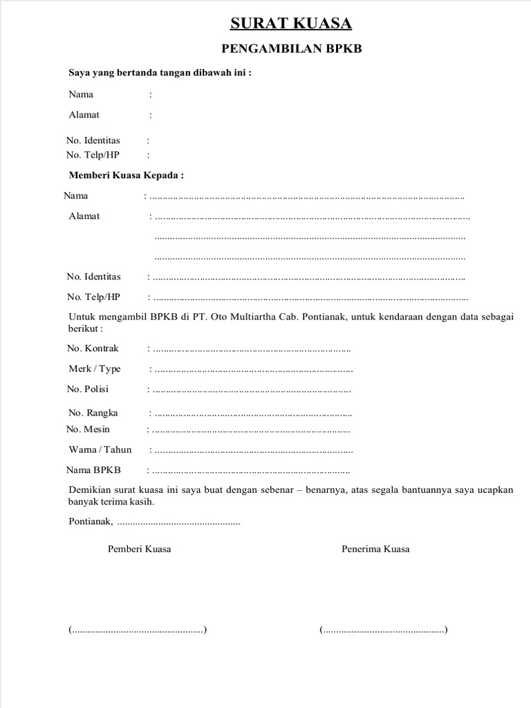 Dokumen - Tips - Surat Kuasa Ambil BPKB Oto | PDF