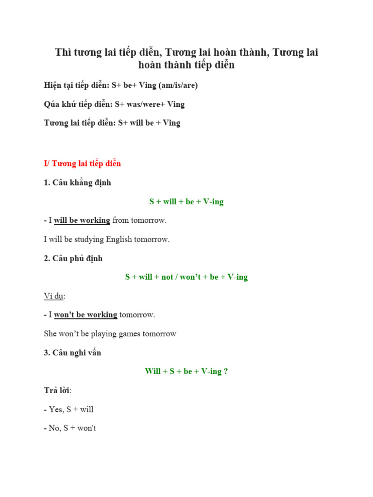 Tương Lai TD, HT, HTTD | PDF